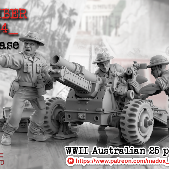 3D Printable WWII Australian 25 pdr short cannon by BattleCat Miniatures