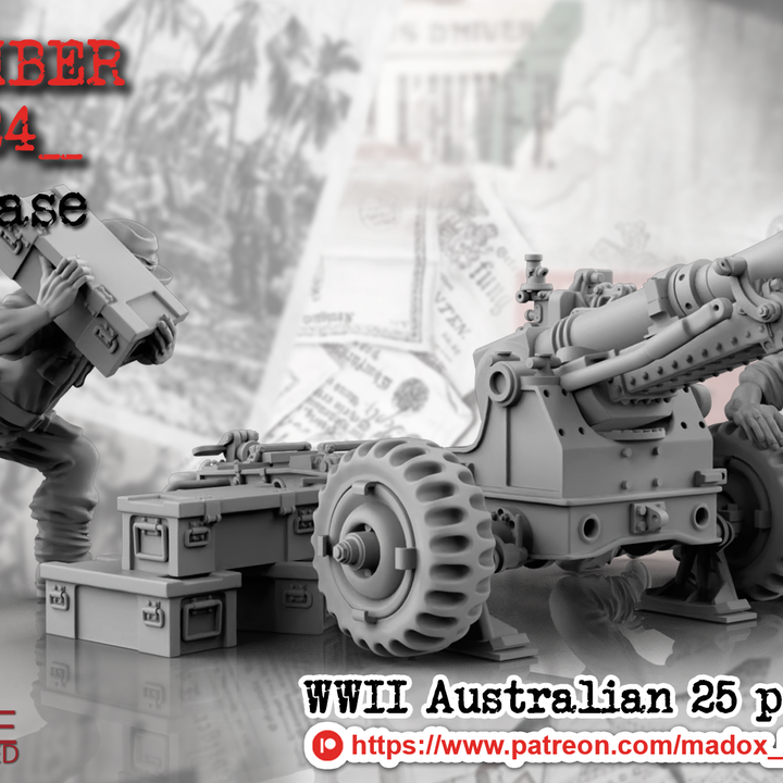 3D Printable WWII Australian 25 pdr short cannon by BattleCat Miniatures