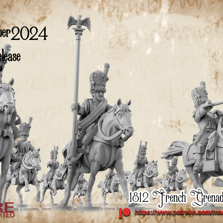 3D Printable 1812 French Grenadiers a Cheval by BattleCat Miniatures
