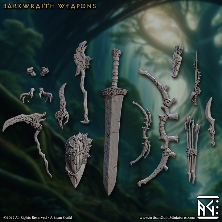 3D Printable Barkwraith Spriggans (Complete set - 67) by Artisan Guild