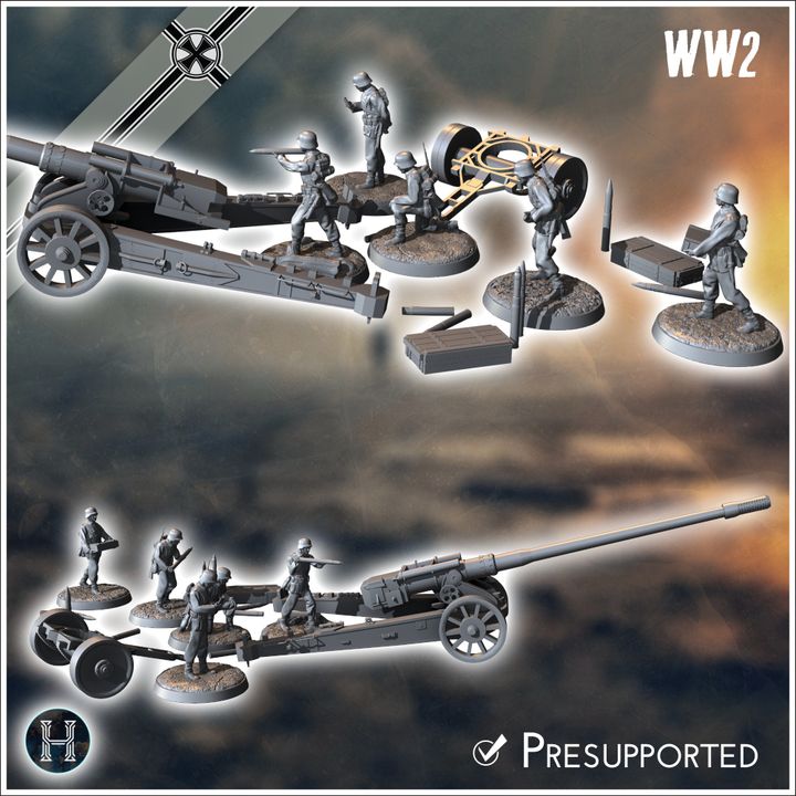 3D Printable 128 mm Pak 44 81/2 anti-tank gun (with 5 crews) - Germany ...