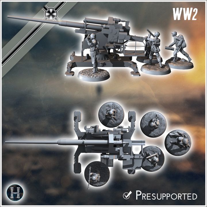 3D Printable 128 mm FlaK 40 heavy anti-aircraft gun (with 5 crews ...