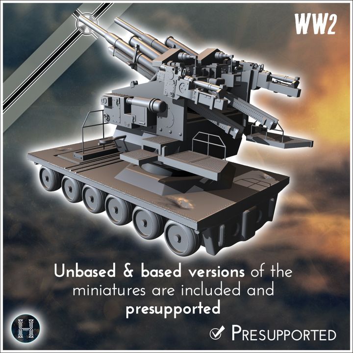 3D Printable 128 mm Flak 40 Flakzwilling heavy anti-aircraft gun (with ...