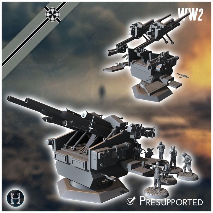 3D Printable 128 mm Flak 40 Flakzwilling heavy anti-aircraft gun (with ...