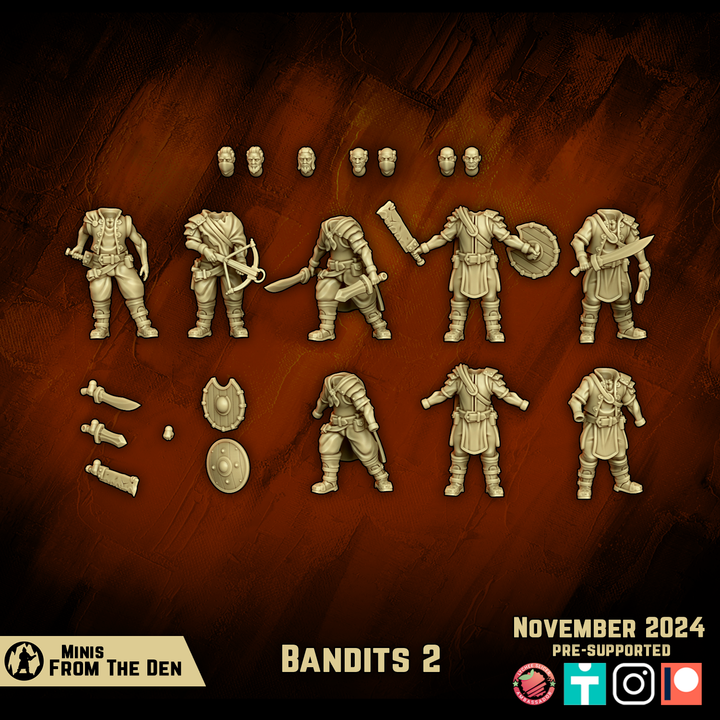 3D Printable Bandits - MINIS PACK [MODULAR] by Minis From the Den