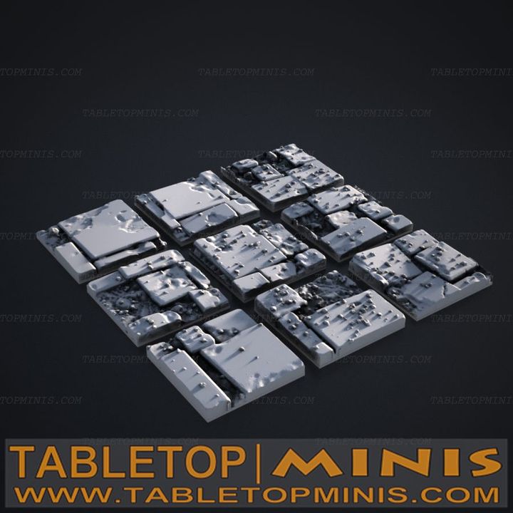 3D Printable Broken Tile 20mmx20mm Square Base Toppers by TableTopMinis