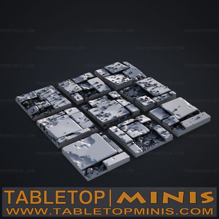 3D Printable Broken Tile 20mmx20mm Square Base Toppers by TableTopMinis