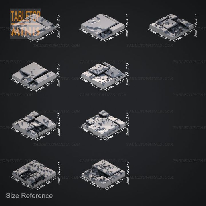 3D Printable Broken Tile 20mmx20mm Square Base Toppers by TableTopMinis