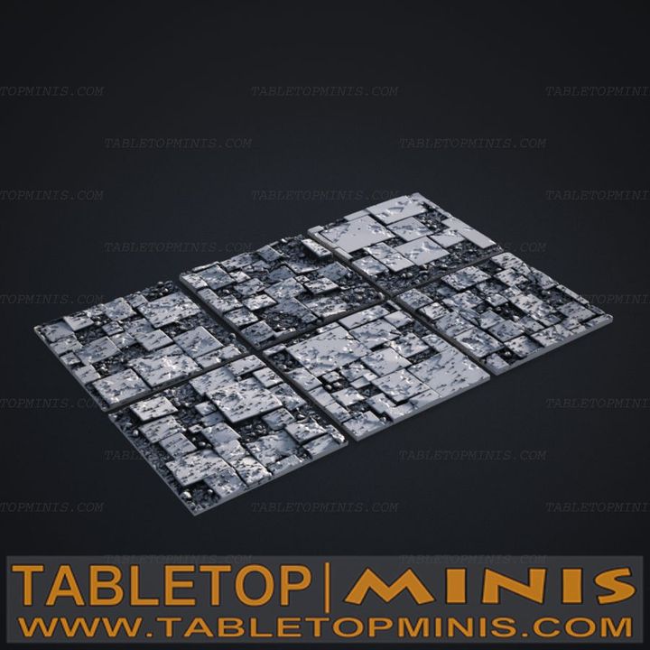 3D Printable Broken Tile 60mmx60mm Square Base Toppers by TableTopMinis