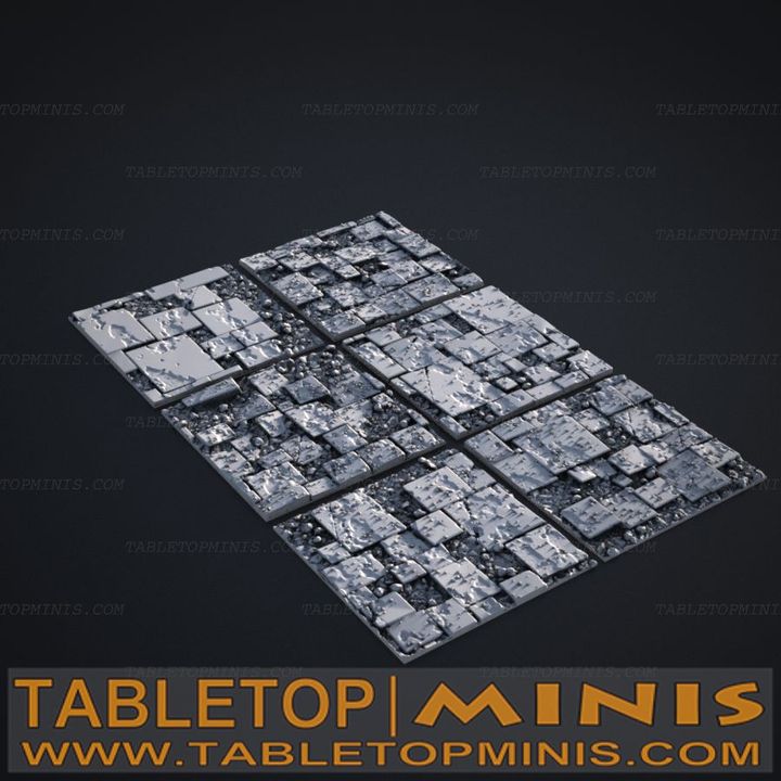 3D Printable Broken Tile 60mmx60mm Square Base Toppers by TableTopMinis