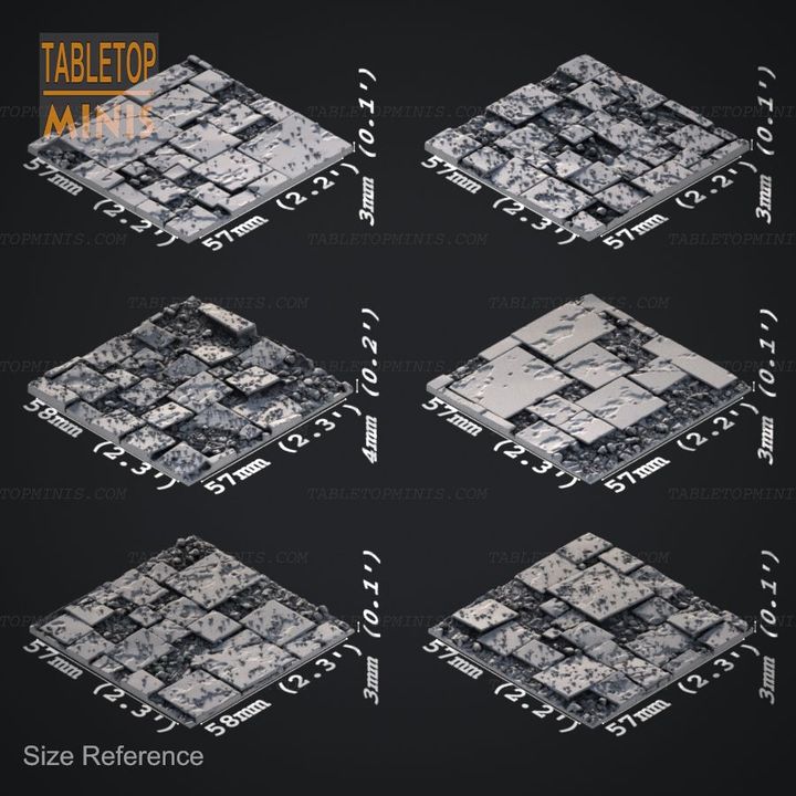 3D Printable Broken Tile 60mmx60mm Square Base Toppers by TableTopMinis
