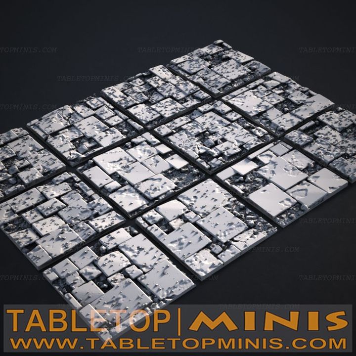 3D Printable Broken Tile 40mmx40mm Square Base Toppers by TableTopMinis