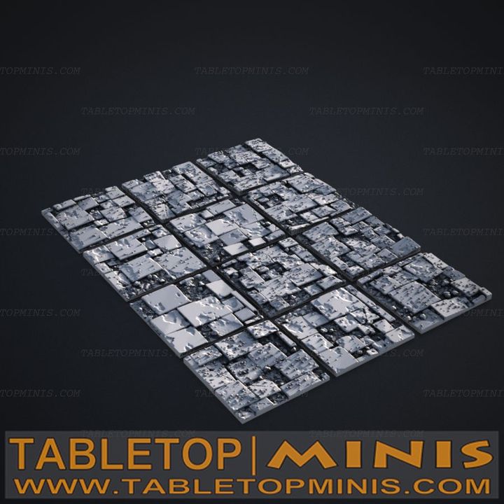 3D Printable Broken Tile 40mmx40mm Square Base Toppers by TableTopMinis