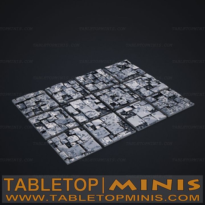 3D Printable Broken Tile 40mmx40mm Square Base Toppers by TableTopMinis
