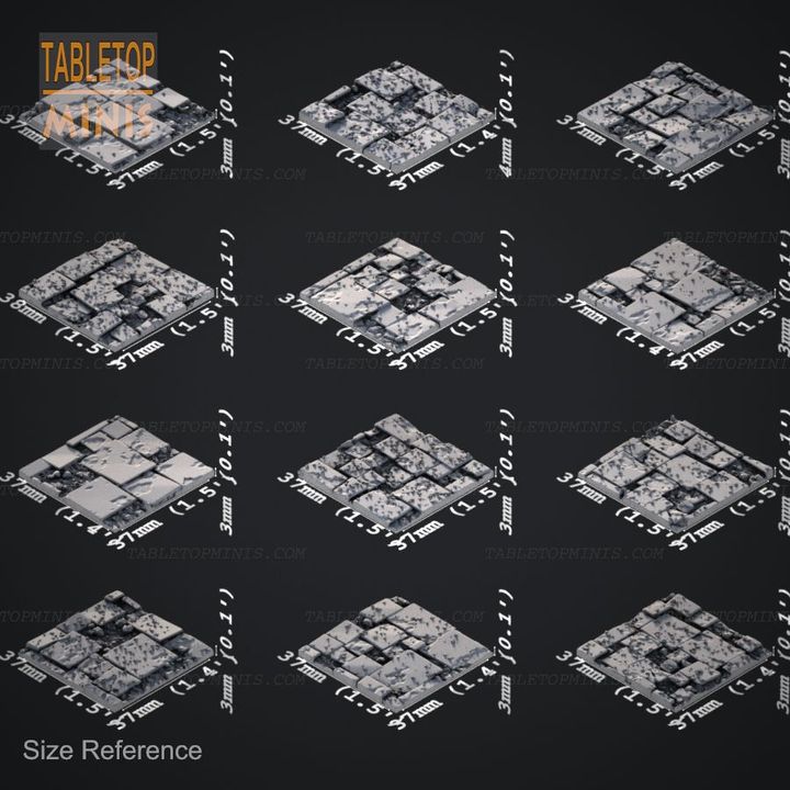 3D Printable Broken Tile 40mmx40mm Square Base Toppers by TableTopMinis
