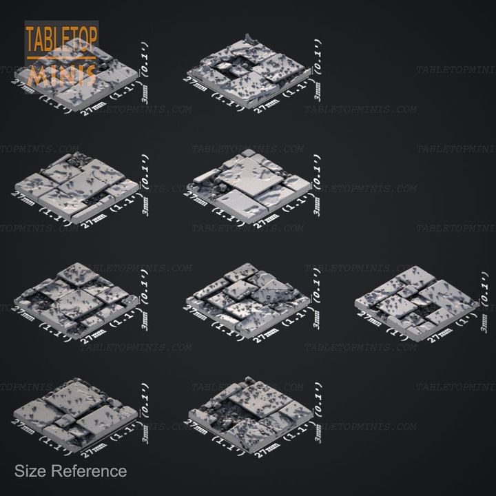 3D Printable Broken Tile 30mmx30mm Square Base Toppers by TableTopMinis