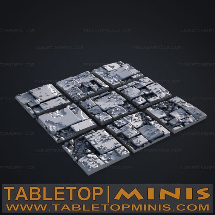 3D Printable Broken Tile 25mmx25mm Square Base Toppers by TableTopMinis