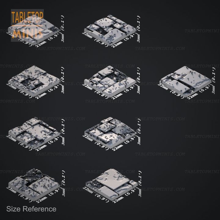 3D Printable Broken Tile 25mmx25mm Square Base Toppers by TableTopMinis