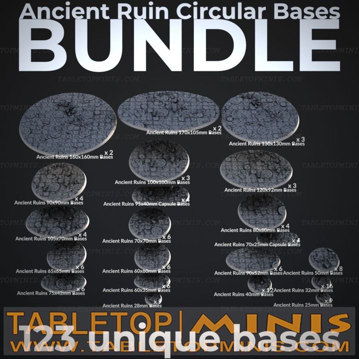 3D Printable Ancient Ruin Circular Bases Bundle by TableTopMinis