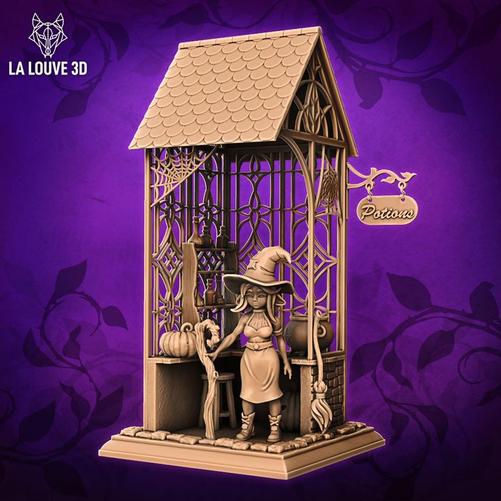 3D Printable Witch workshop - diorama 75mm by La Louve 3D