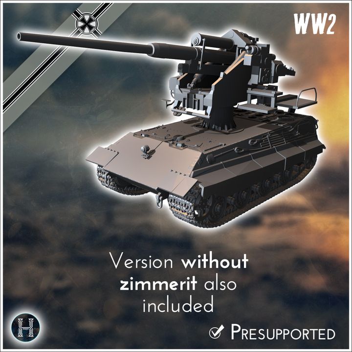 3D Printable E-75 128mm Flak 40 Entwicklung - Germany Eastern Western ...