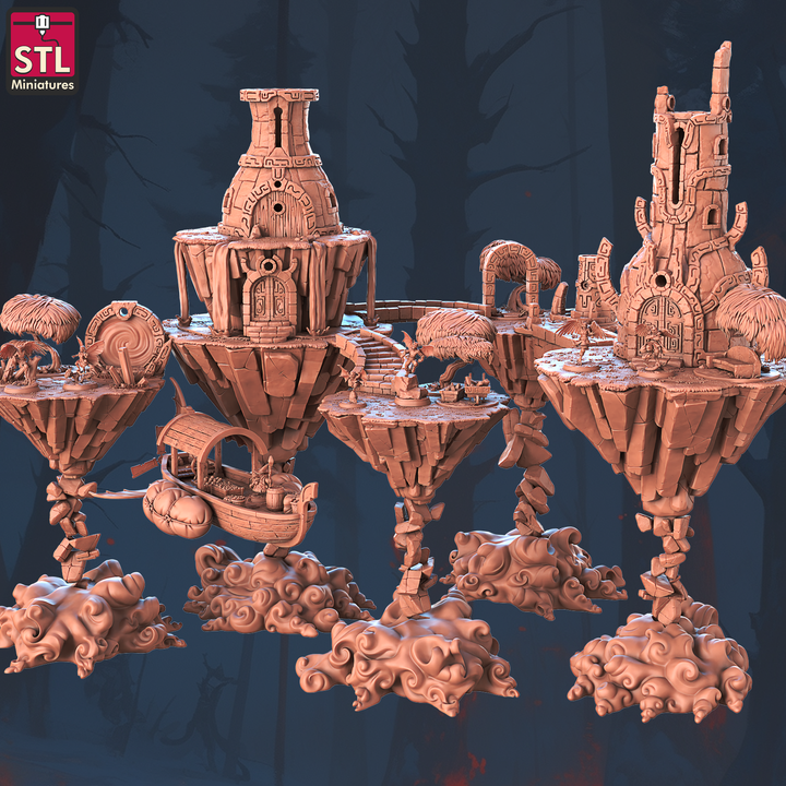 3D Printable Floating Islands Set by STL Miniatures