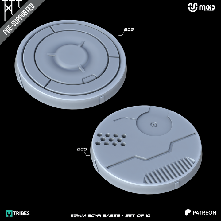 3D Printable 10 Bases Scifi 25mm by Moid
