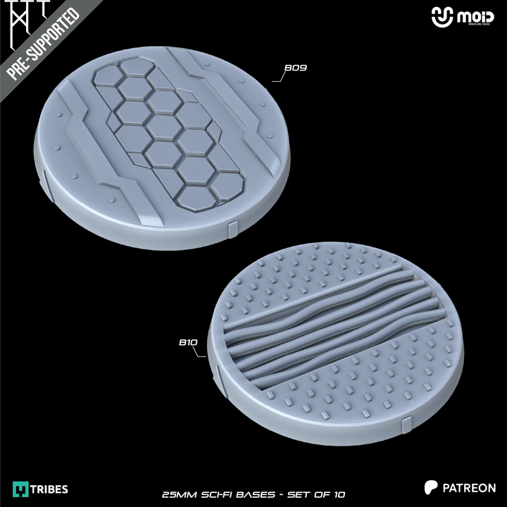 3D Printable 10 Bases Scifi 25mm by Moid