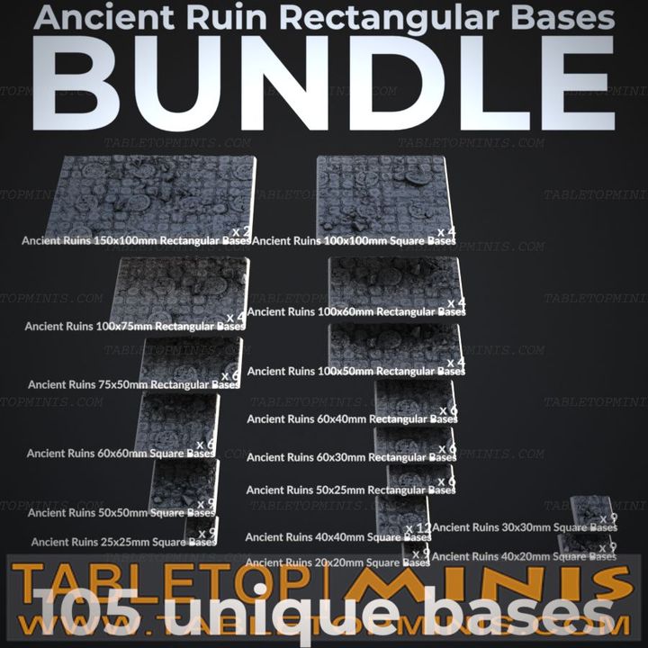 3D Printable Ancient Ruin Rectangular Bases Bundle by TableTopMinis