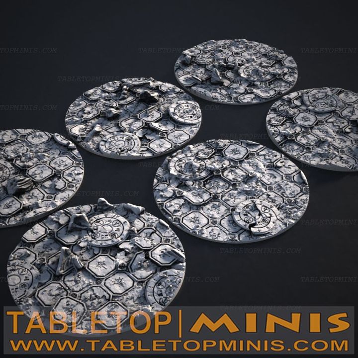 3D Printable Ancient Ruins 65mmx65mm Circular Base Toppers by TableTopMinis