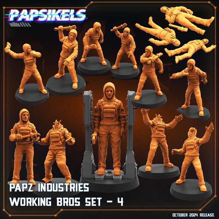 3D Printable PAPZ INDUSTRIES WORKING BROS SET 4 by PAPSIKELS MINIATURES