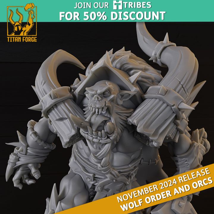3D Printable Orc Warlord on Foot - Wolf Order and Orcs - Titan Forge ...
