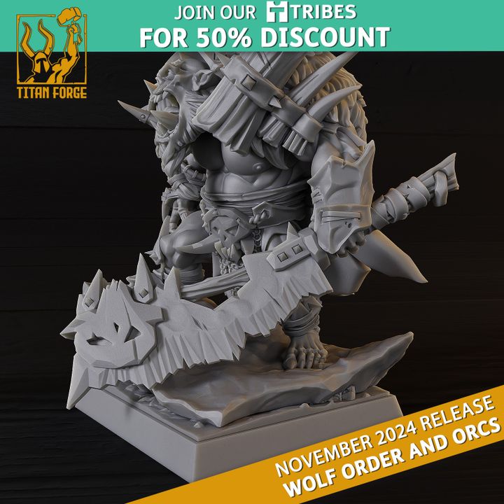 3D Printable Orc Warlord on Foot - Wolf Order and Orcs - Titan Forge ...
