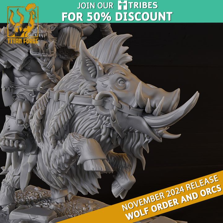 3D Printable Orc Warlord on Boar - Wolf Order and Orcs - Titan Forge ...