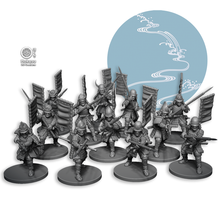 3D Printable Defending Samurai Infantry with Yari by Hokusa 3D Designs