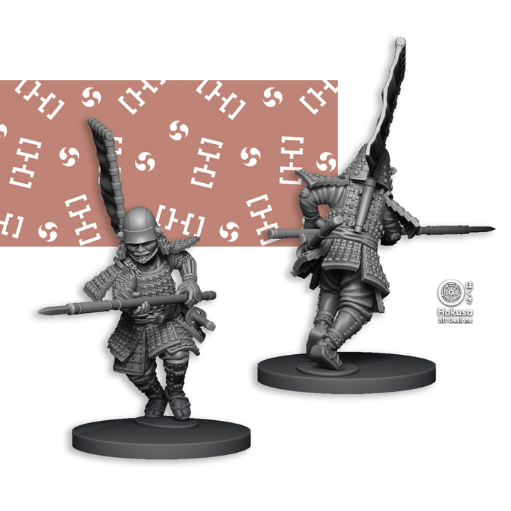 3D Printable Charging Samurai Infantry with Yari by Hokusa 3D Designs