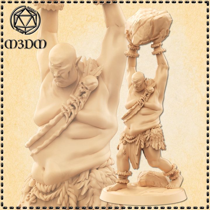 3D Printable Cyclops Throwing Boulder by M3DM