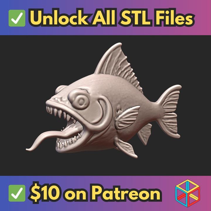 3D Printable 28mm Sci-Fi Mutant Fish with Fangs for DND Encounters ...