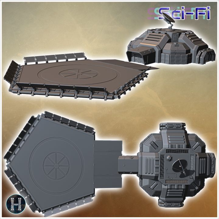 3D Printable Command center with adjacent large helipad featuring ...