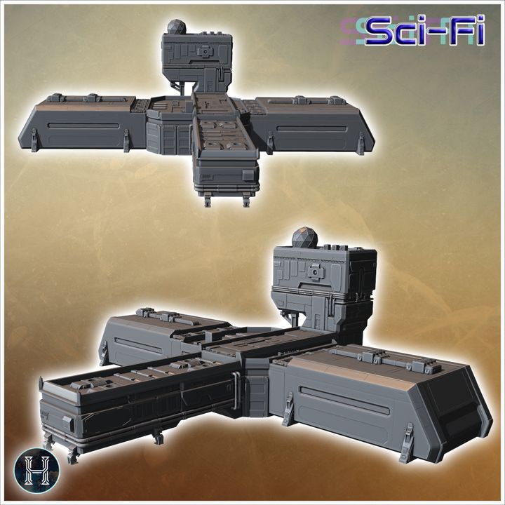 3D Printable Modular building structure with central tower and extended ...