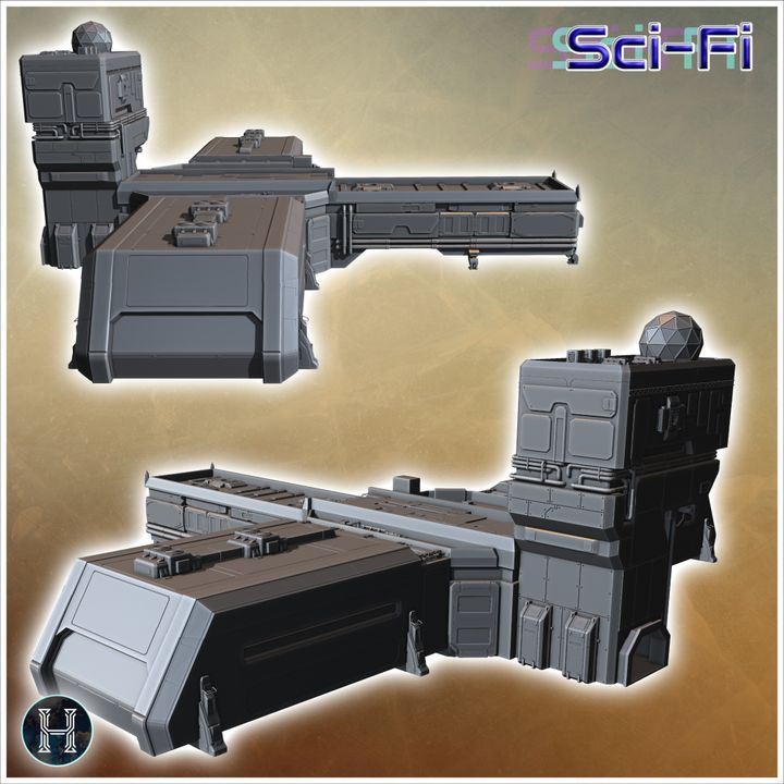 3D Printable Modular building structure with central tower and extended ...