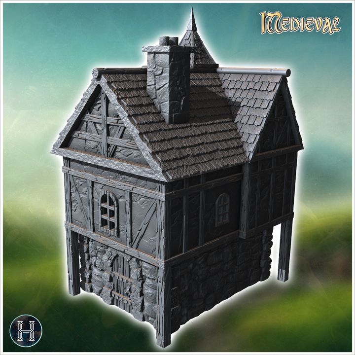 3D Printable Large two-story medieval house with detailed stone ...