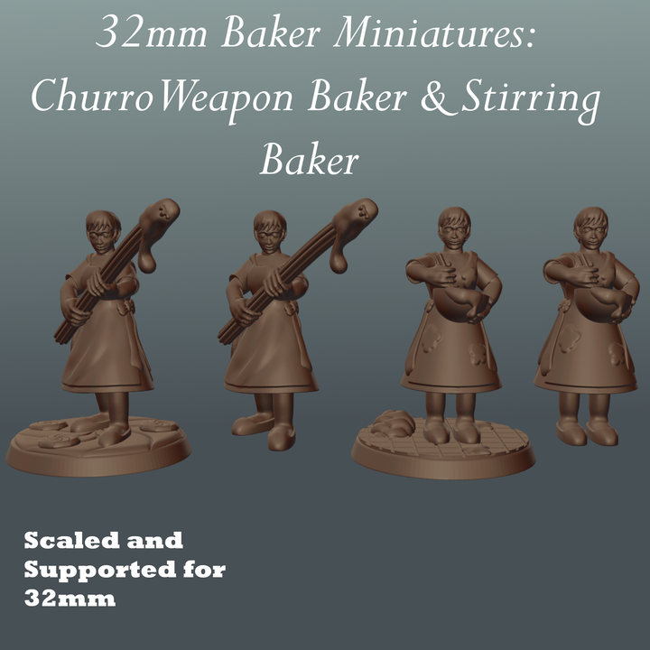 3D Printable 32mm Bakers Miniatures: Churro Weapon Baker & Stirring ...