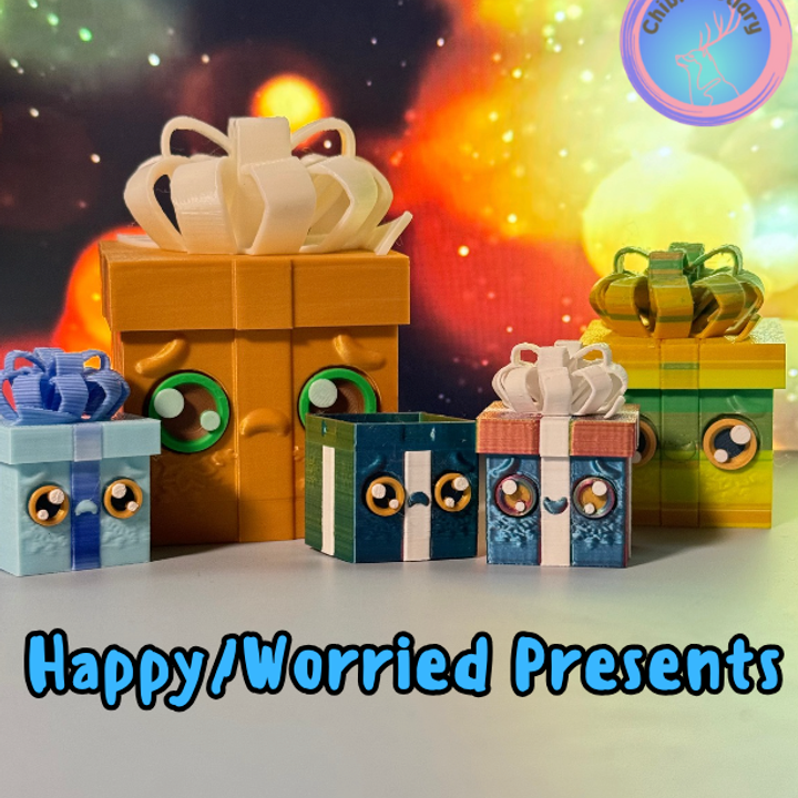 3D Printable Happy Worried Present Box by ChibiBestiary
