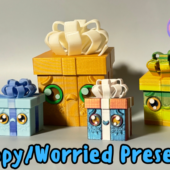 3D Printable Happy Worried Present Box by ChibiBestiary