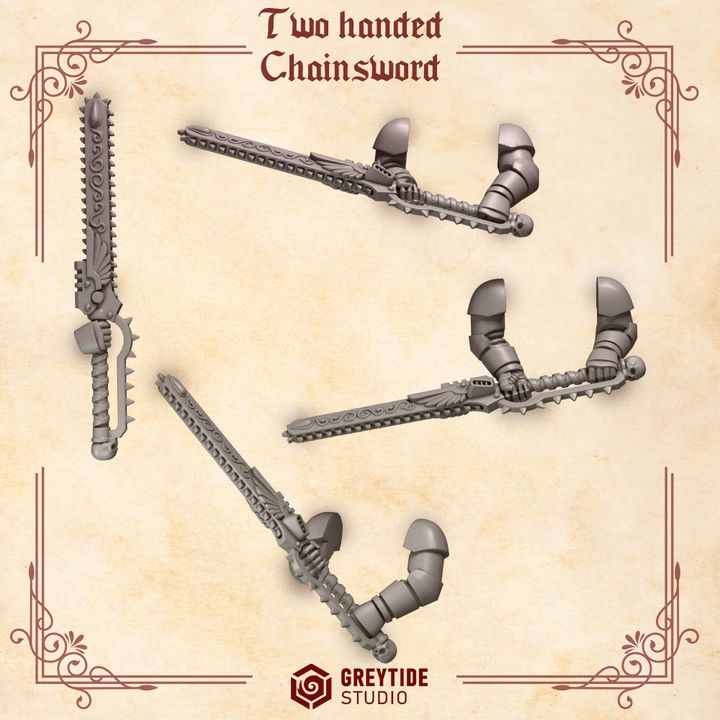 3D Printable Two Handed Chainswords CL by GreyTide Studio