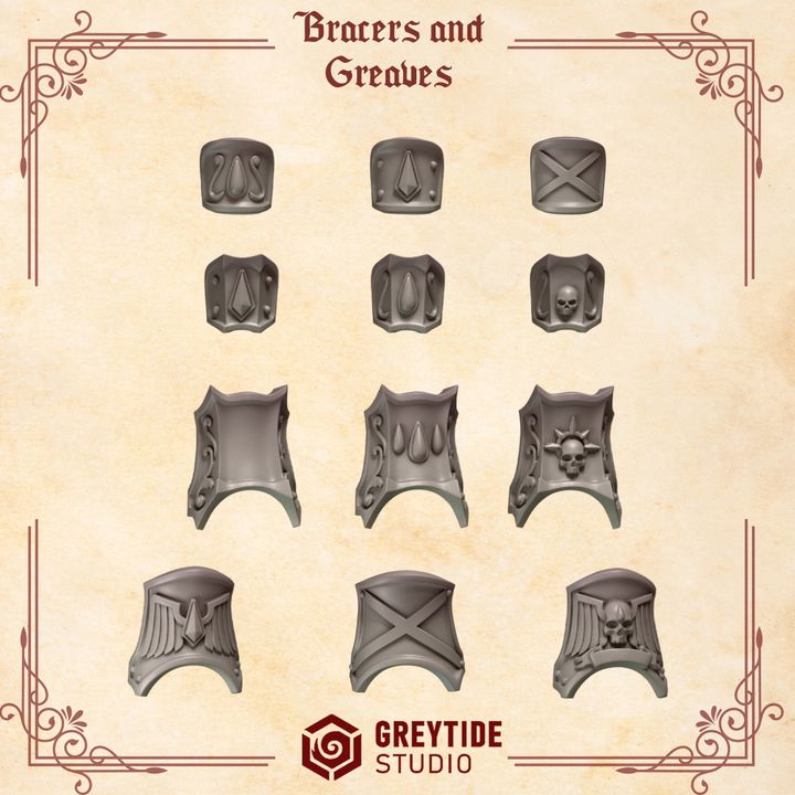3D Printable Bracers and greaves decorations CL by GreyTide Studio