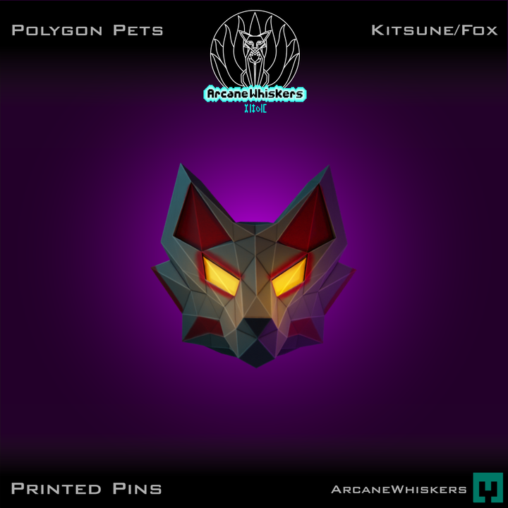 3D Printable Low poly Kitsune Pin by Arcane Whiskers