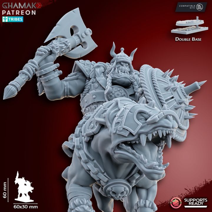 3D Printable Grey Orc Warlord on warg by Ghamak