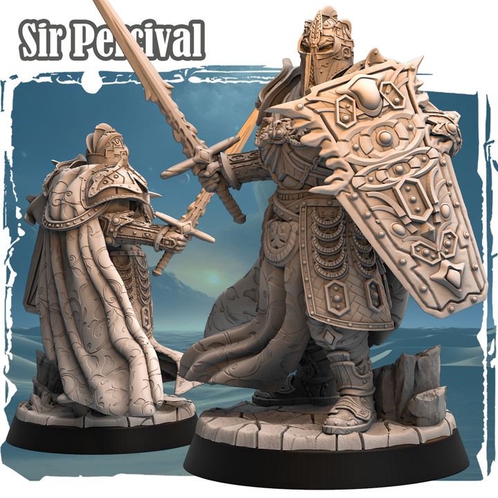 3D Printable Sir Percival 32mm - Human Paladin by Haito